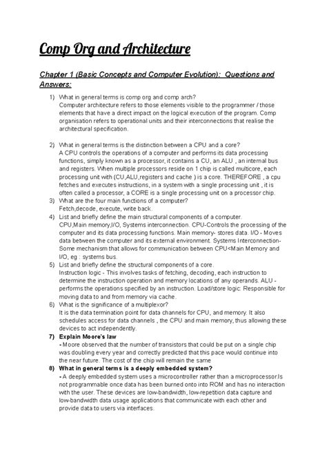 Computer Organisation And Architecture Coa Chapter 1 And 2 Qanda