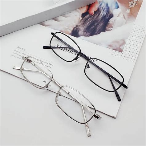 Womens Office Siren Rectangle Thin Metal Frame Glasses The Kawaii Factory