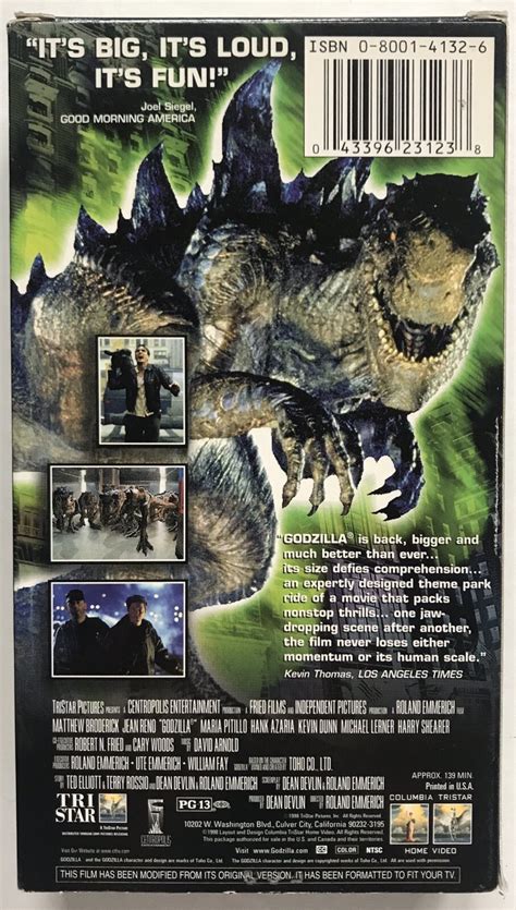 Godzilla 1998 Vhs Columbia Tristar Matthew Broderick 43396231238 Ebay
