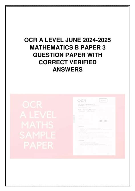 Ocr A Level June Mathematics B Paper 3 Question Paper With Correct Verified Answers Ocr A