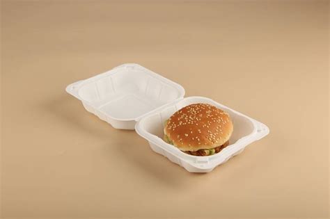 Thermoform Hinged Lid To Go Food Container Hamburger French Fries