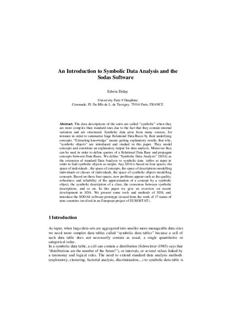 Pdf An Introduction To Symbolic Data Analysis And The Sodas Software