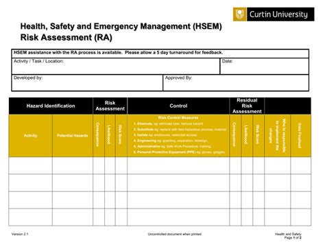 Emergency Preparedness Risk Assessment Template Prntbl