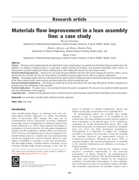 Pdf Materials Flow Improvement In A Lean Assembly Line A Case Study