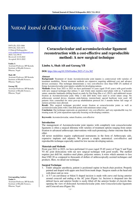 Pdf Coracoclavicular And Acromioclavicular Ligament Reconstruction With A Cost Effective And