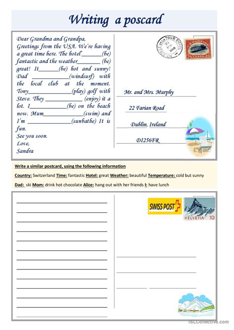 Writing A Postcard Creative Writing English Esl Worksheets Pdf And Doc