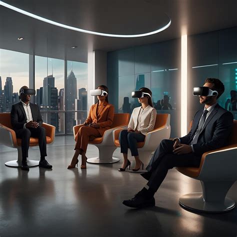 Premium Photo Futuristic Waiting Area Diverse Candidates With Advanced Technology Including