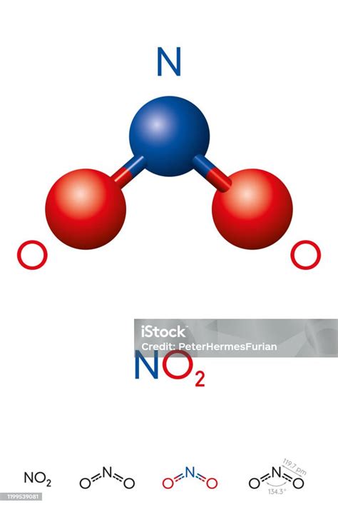 Nitrogen Dioksida No2 Model Molekul Dan Formula Kimia Ilustrasi Stok Unduh Gambar Sekarang