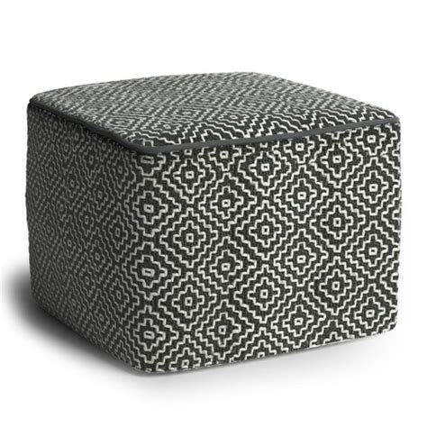Briella Square Woven Outdoor Indoor Pouf Gray White Luxury