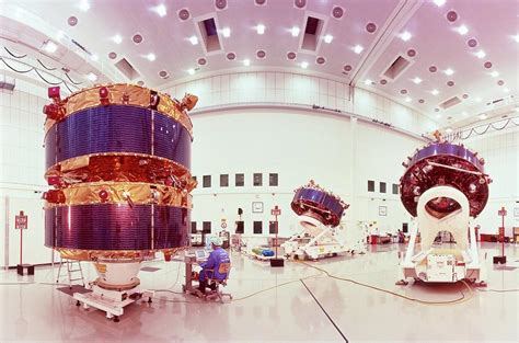 Cluster Satellites In Test Facility By Science Photo Library