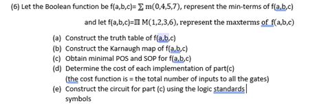 Solved Et The Boolean Function Be Fabc∑m0457