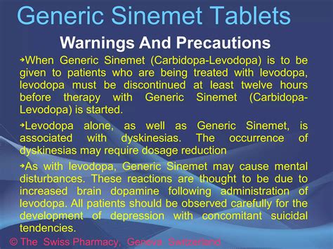 Generic Sinemet Tablets For Treatment Of Parkinsons Disease And Symptoms Odp