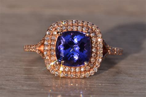 Effy Signed Square Cushion Cut Tanzanite And Diamond Double Halo Ring