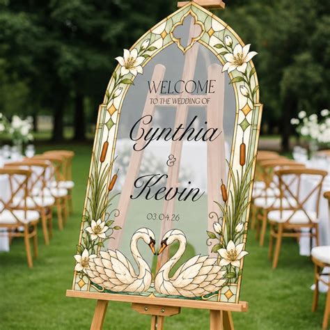Custom Two Swans Stained Glass Wedding Sign Speedyorders