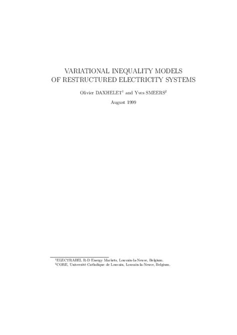 Pdf Variational Inequality Models Of Restructured Electricity Systems