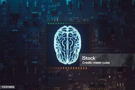 인공 지능 뇌 플로팅 홀로그램의 배경 Ai 반도체 칩 3d 렌더링 0명에 대한 스톡 사진 및 기타 이미지 0명 3차원 형태 Cpu Istock