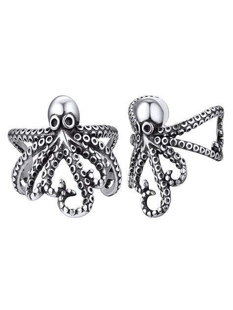 Silvora Sterling Silver Cuff Earrings For Women Men Vintage Octopus