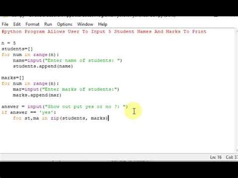 python Program Allows User To Input 5 Student Names And Marks To Print - YouTube