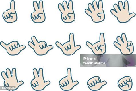 다양한 간단한 손 모양 바위 종이 가위 일러스트 레이 션 재료 세트 0명에 대한 스톡 벡터 아트 및 기타 이미지 Istock