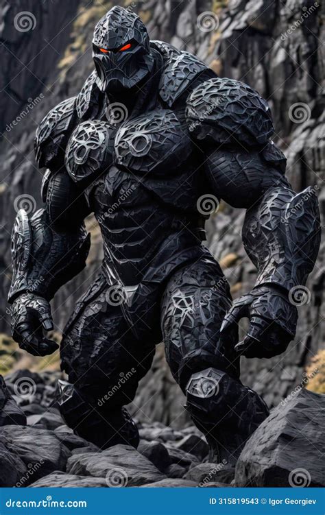 Obsidian Golem Is A Living Statue Carved From Dark Volcanic Rock Stock Illustration