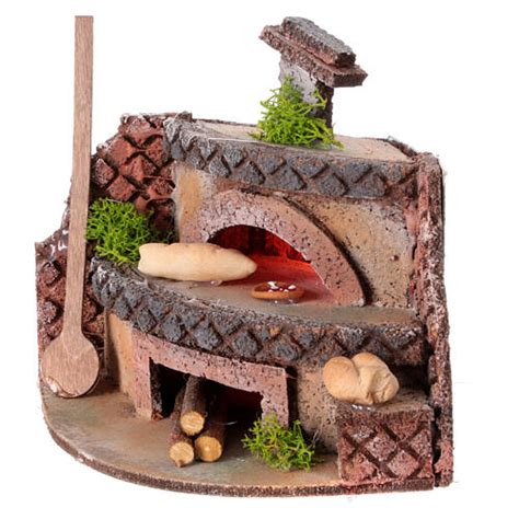 Neapolitan Nativity Scene 10 Cm Wood Oven With Flickering Fire 15x15x10