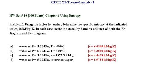 Solved Problem Using The Tables For Water Determine The Chegg