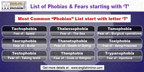 Phobias List With Letter T In English