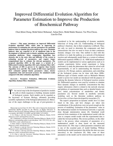 Pdf Improved Differential Evolution Algorithm For Parameter