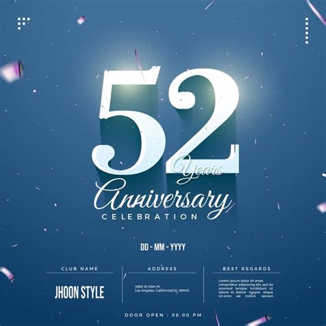 52e Anniversaire Avec Illustration De Nombres Flottants Vecteur Premium