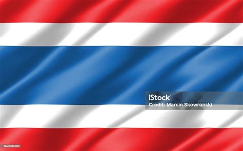 태국 그래픽의 실크 물결 모양의 플래그 물결 모양의 태국 국기 3d 일러스트레이션 리플 태국 국가 플래그는 자유 애국심과 독립의 상징이다 0명에 대한 스톡 벡터 아트 및