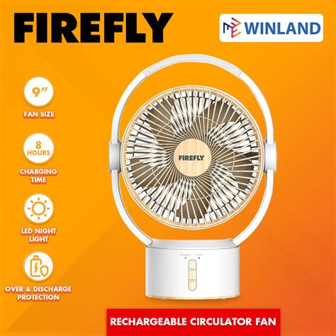 firefly by winland 9inch rechargeable circulator fan light wood design