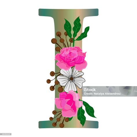 Ilustración De Letra I Con Flores Aisladas Sobre Fondo Blanco Y Más