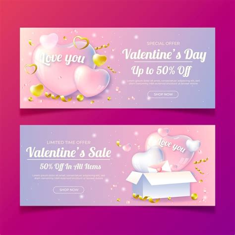 현실적인 발렌타인 데이 판매 배너 무료 벡터