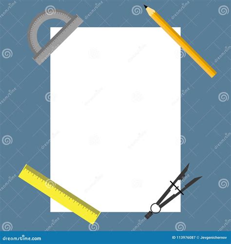 Drawing Tools Compass And Rulers On A Sheet Of Paper Stock Vector