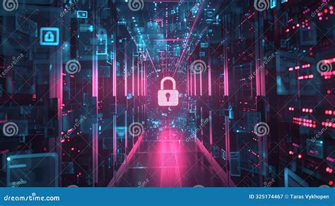 Server Racks Or A Data Cloud Center Featuring A Digital Lock Overlay Signifying Server Security