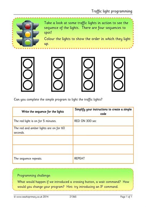 Traffic Light Programming Worksheet