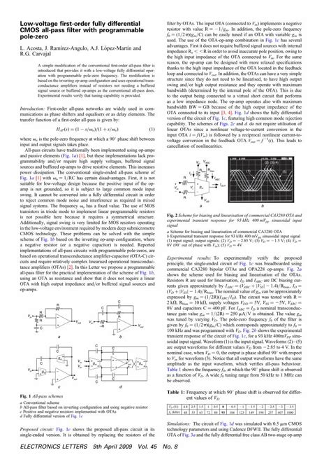 Pdf Low Voltage First Order Fully Differential Cmos All Pass Filter With Programmable Pole