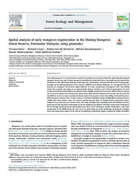 Pdf Spatial Analysis Of Early Mangrove Regeneration In The Matang