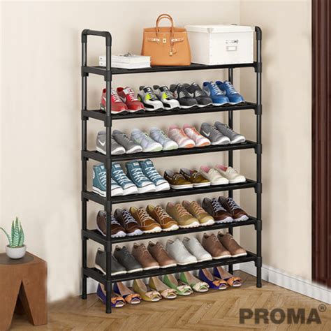 ชั้นวางรองเท้า 6 ชั้น ชั้นเก็บรองเท้าโลหะสีดำ Shoe Shelf 6 Layers