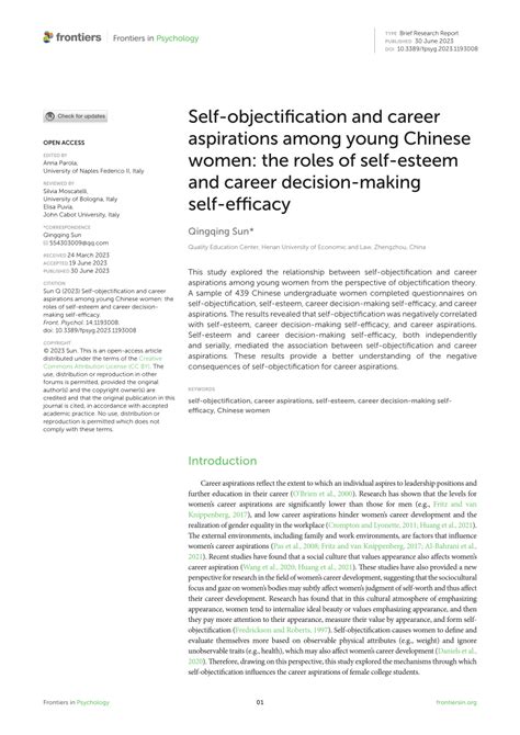 Pdf Self Objectification And Career Aspirations Among Young Chinese Women The Roles Of Self