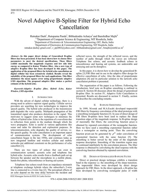 Pdf Novel Adaptive B Spline Filter For Hybrid Echo Cancellation