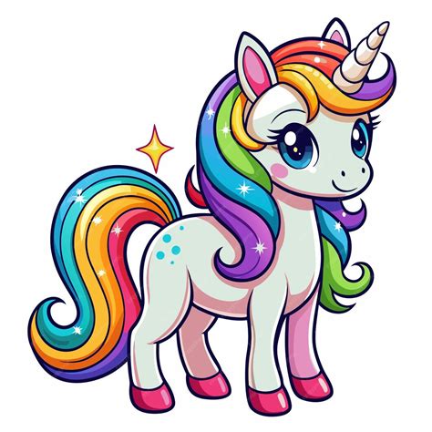 Adorável Personagem Rainbow Unicorn Em Estilo De Desenho Animado Para