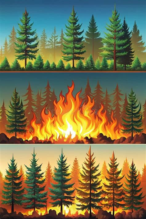 Sequence Of Fire In The Forest Stock Illustration Illustration Of Environmental Imagery