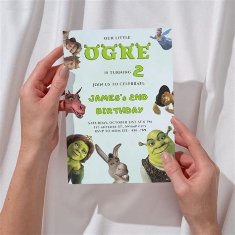 Shrek Birthday Invitation Little Ogre Editable Canva Template