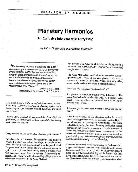 Time Price Research Planetary Harmonics Larry Berg