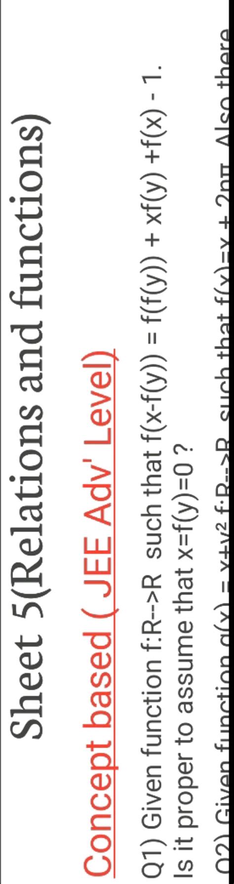 Sheet 5relations And Functionsconcept Based Jee Adv Levelq1 Given