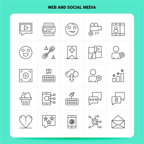 Outline 25 Web And Social Media Icon Set Vector Line Style Design Black Icons Set Linear