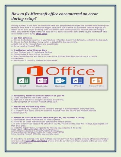 Fix Microsoft Office Encountered An Error During Setup