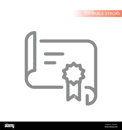 Paper Scroll And Ribbon Badge Line Vector Icon Degree Certificate