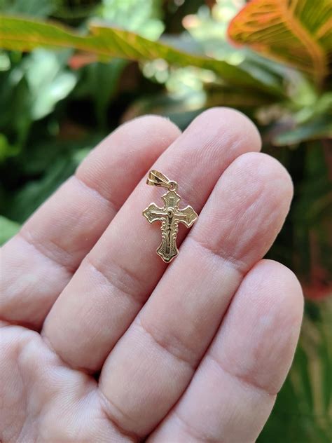 Small Gold Cross 14k Real Solid Gold Yellow Gold Cross Pendant Gold
